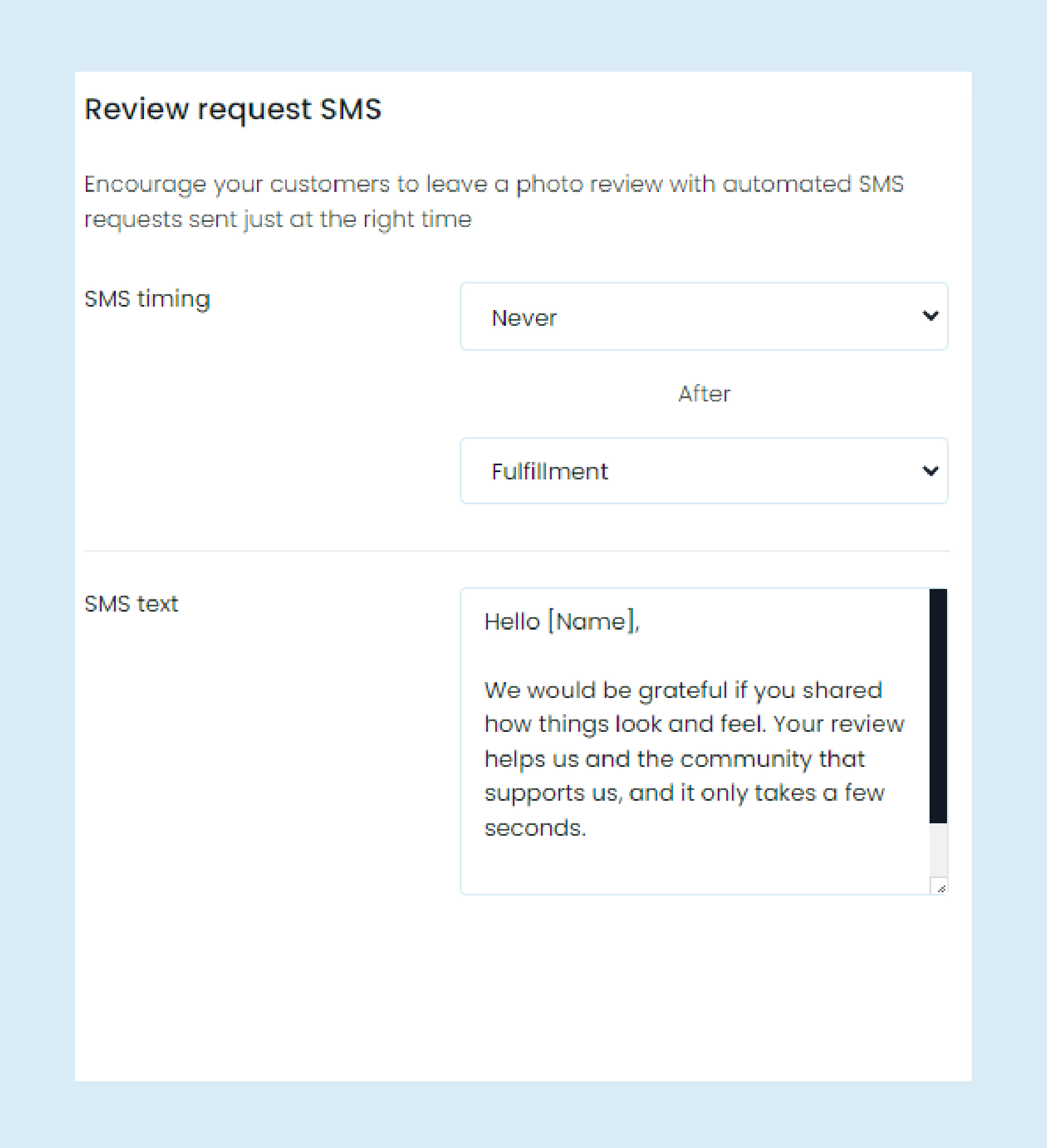Review request SMS – Monimo reviews app